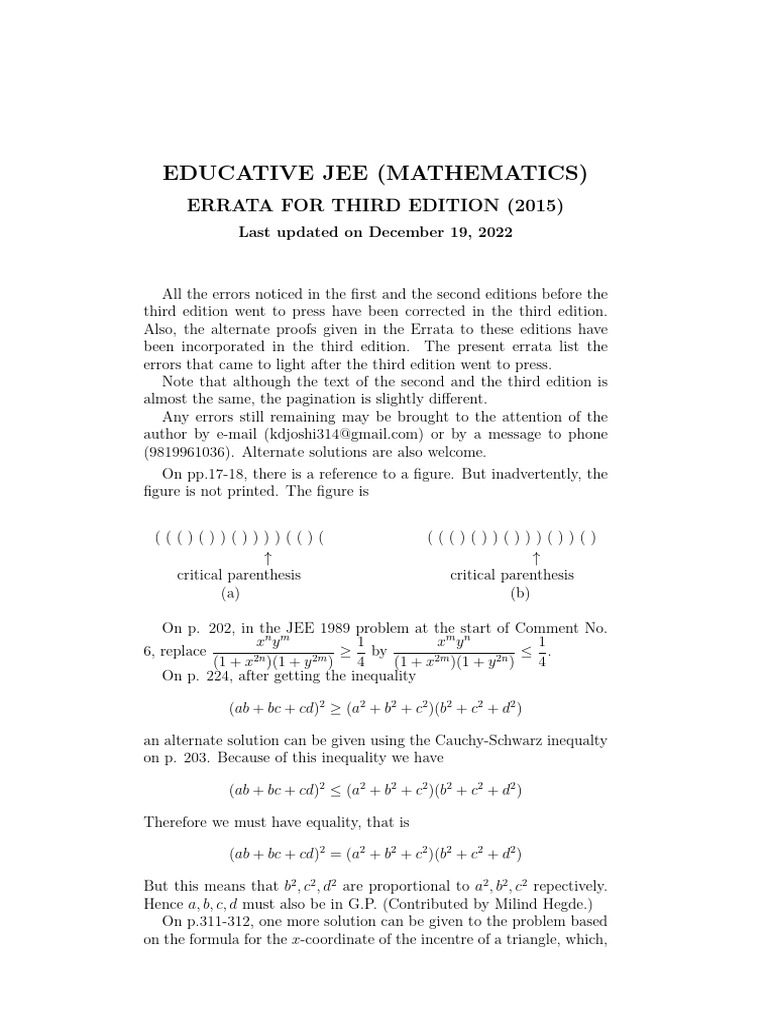 Third Edition Errata3 KD Joshi | PDF