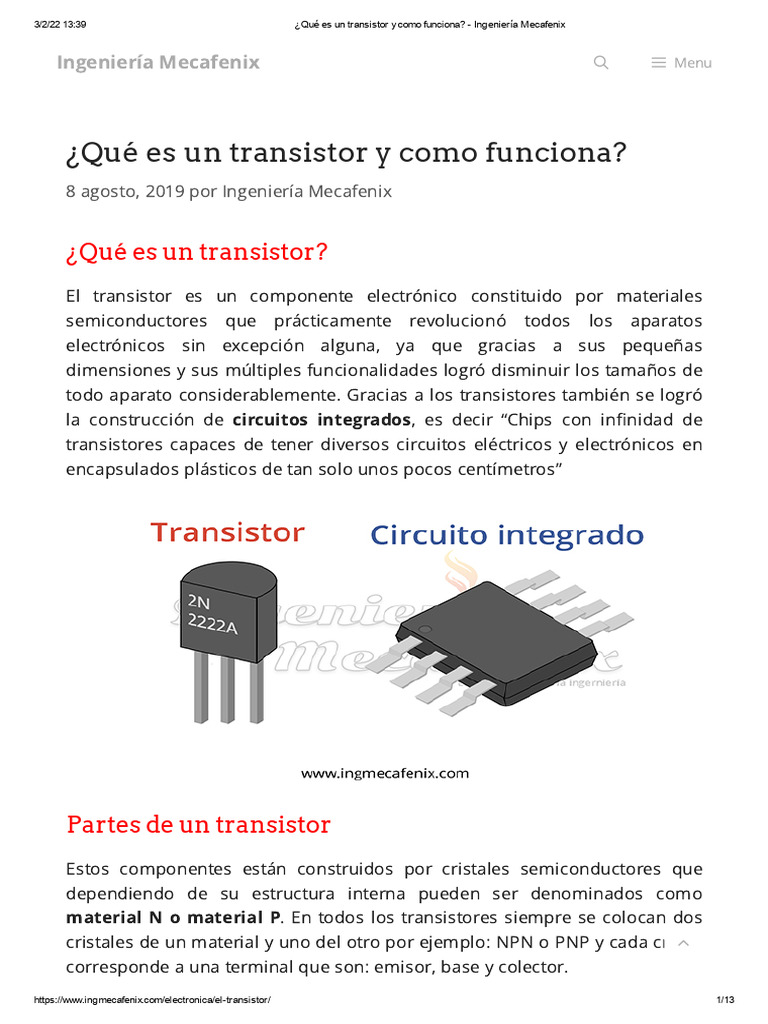 ¿Qué Es Un Transistor y Como Funciona - Ingeniería Mecafenix | PDF