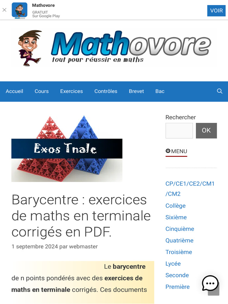 Barycentre: Exercices de Maths en Terminale Corrigés en PDF | PDF