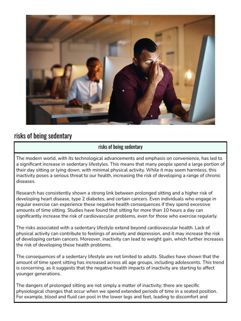 Risks of Being Sedentary - by Diffit (Printable) | PDF