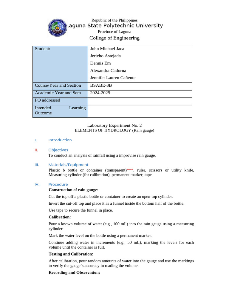 Laboratory No.2 (Rain Gauge) | PDF