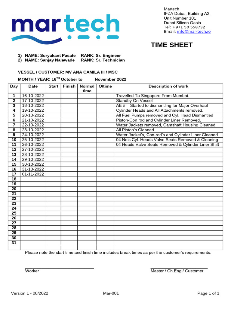 Msc Ana Camila-III Time Sheet 1 | PDF