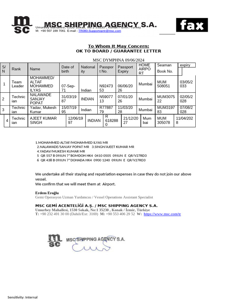 Oktb MSC Vessel | PDF