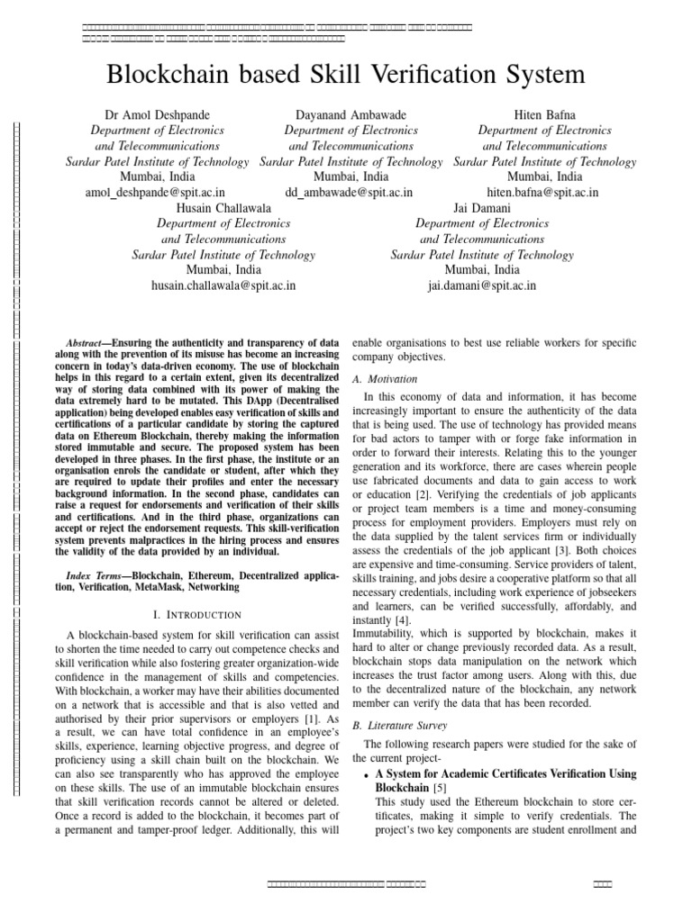 Blockchain Based Skill Verification System | PDF