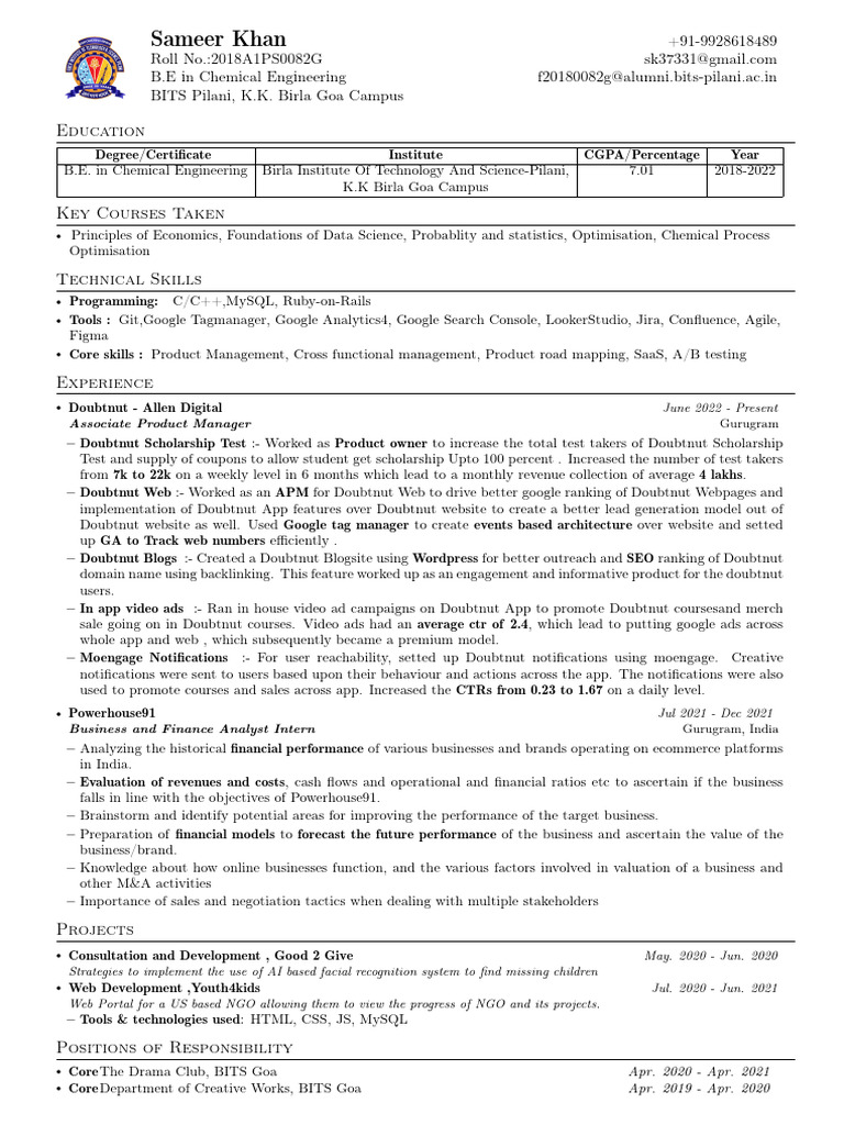 Sameer S Resume | PDF