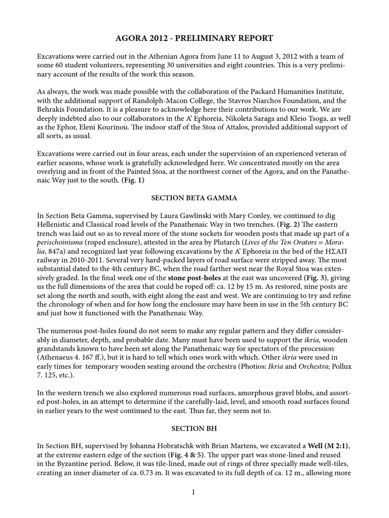 Agora 2012 - Preliminary Report: (Fig. 1) Section Beta Gamma (Fig. 2) | PDF