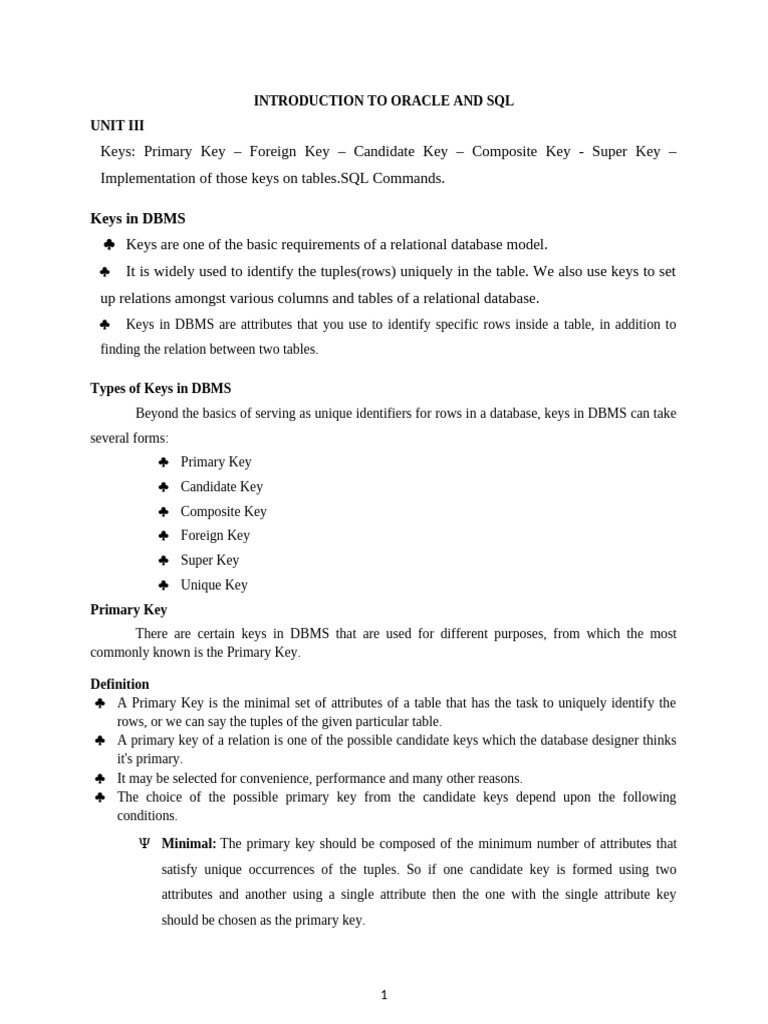 Oracle Unit III Notes | PDF