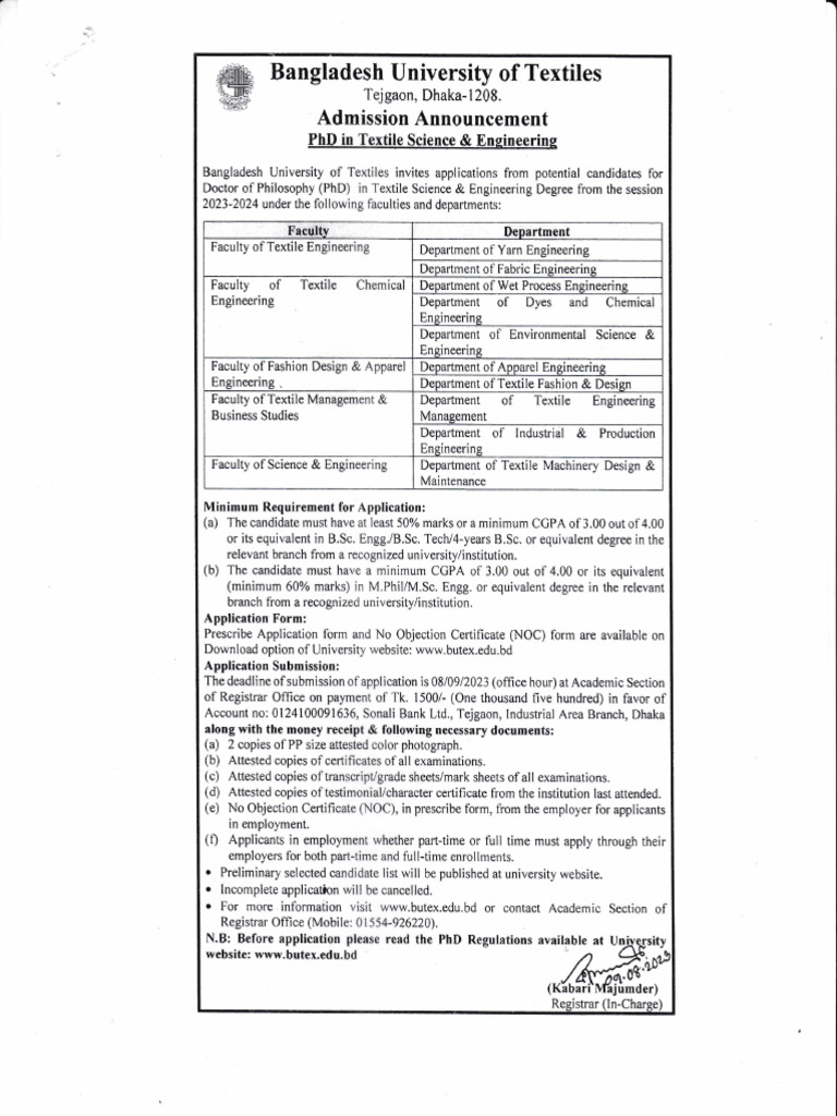 PhD Admission in Textile Science 2023 | PDF | Textiles | Computers