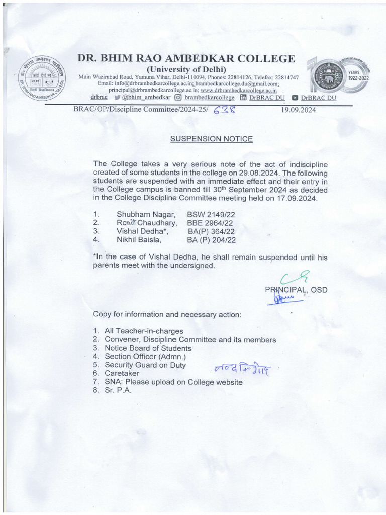 Suspension Notice For Following Students | PDF