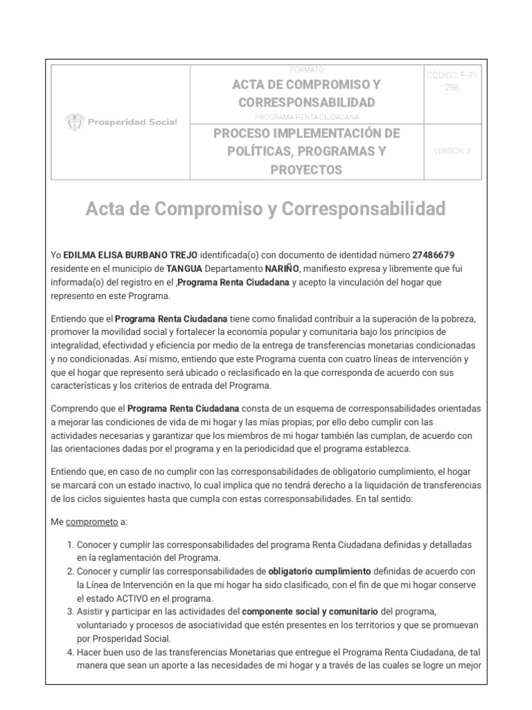 Acta de Compromiso | PDF