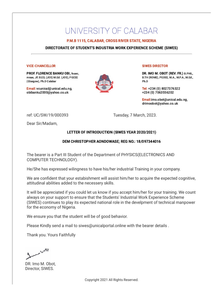 SIWES Letter of Introduction | PDF | Career & Growth | Computers