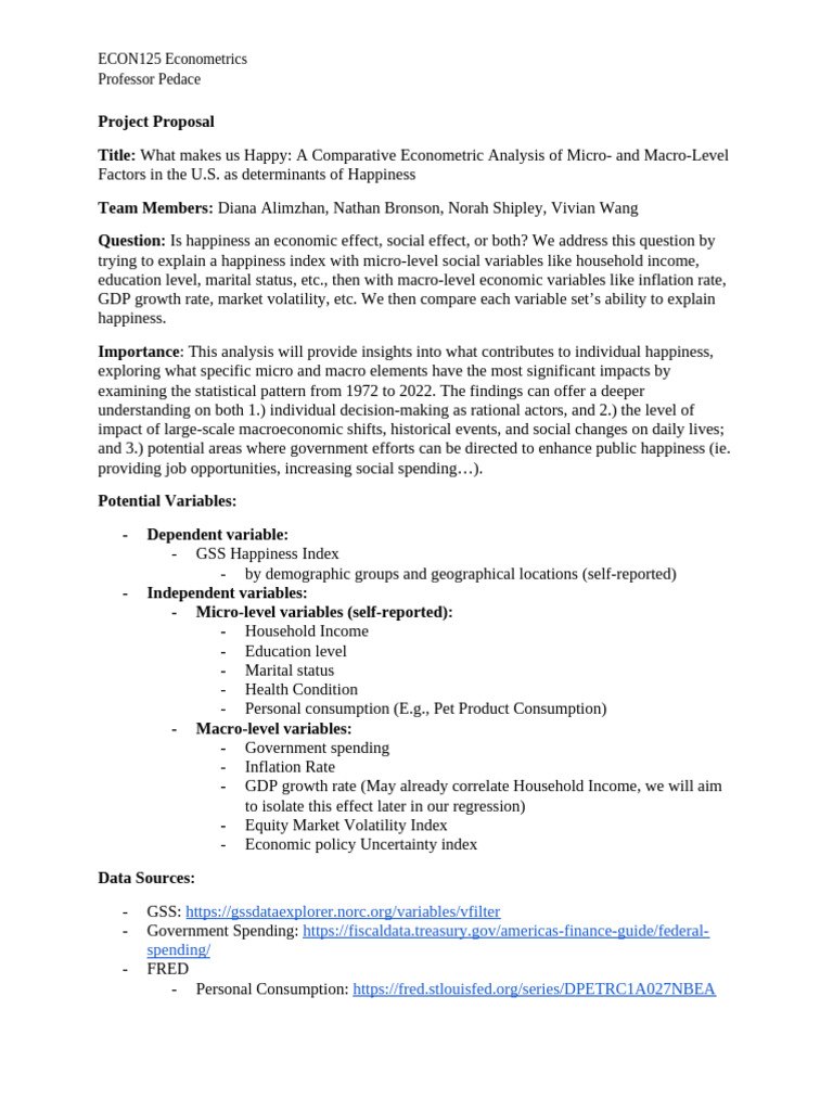 Project Proposal Econometrics | PDF