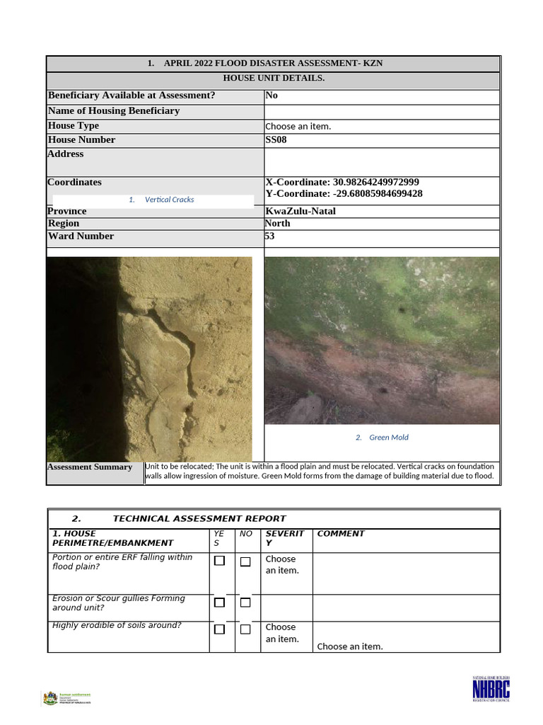 Technical Assessment Form (KZN Floods) - 53 - OID2531 | PDF