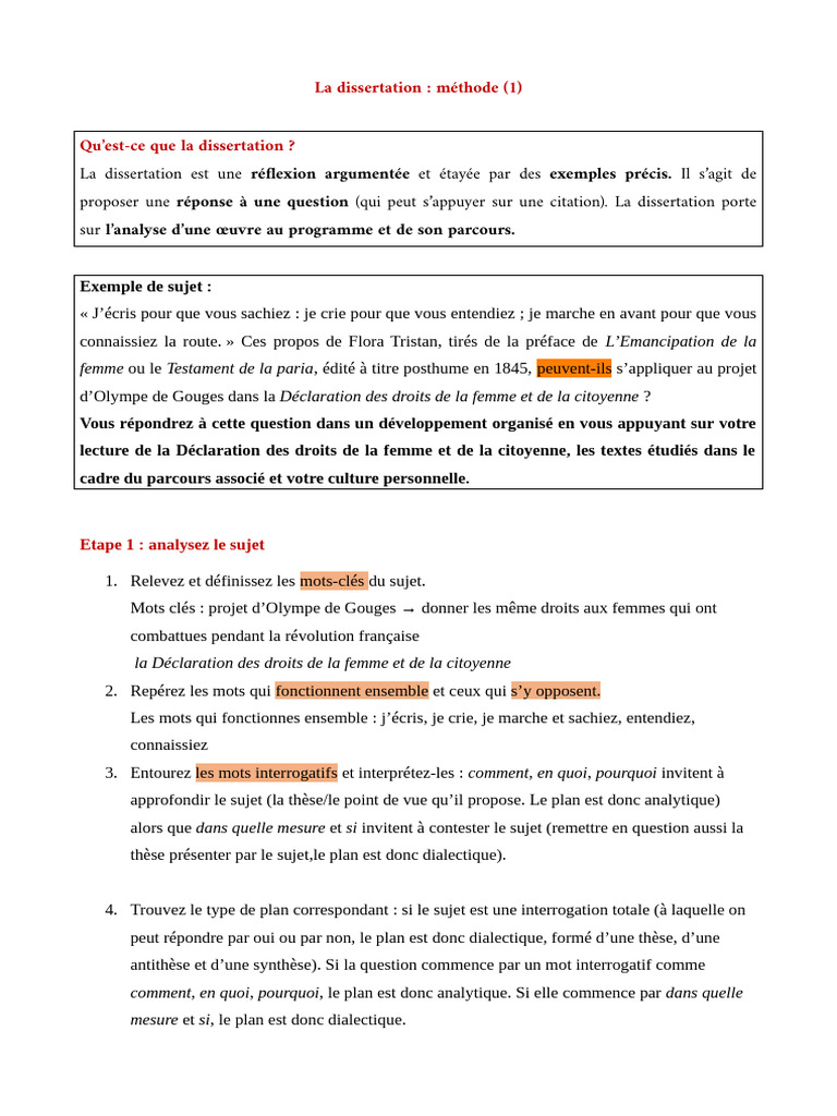 Fiche 1-Dissertation Méthode Exercice Efe | PDF