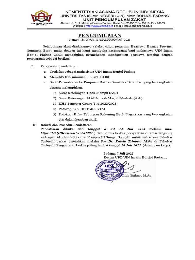 Pengumumam Upz THP Ii | PDF