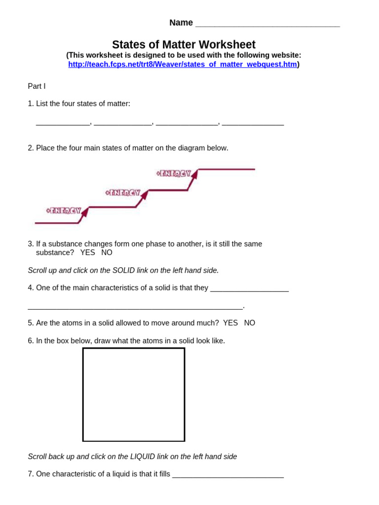 States of Matter Worksheet | PDF