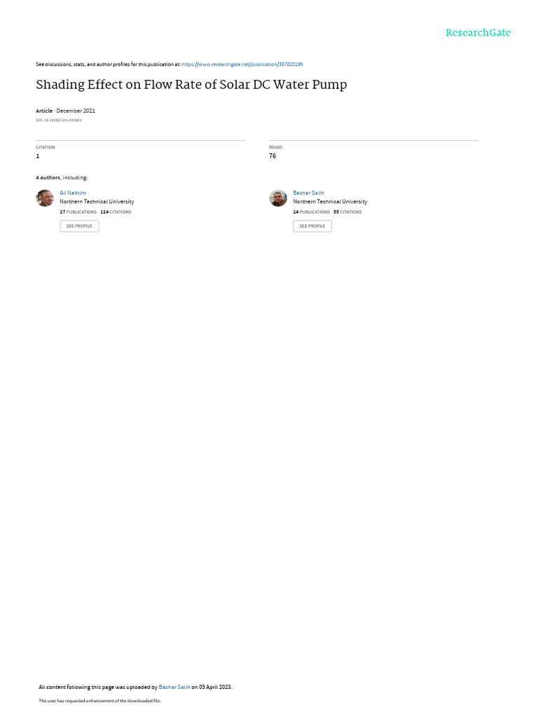 Shading Effect On Flow Rate of Solar DC Water Pump | PDF