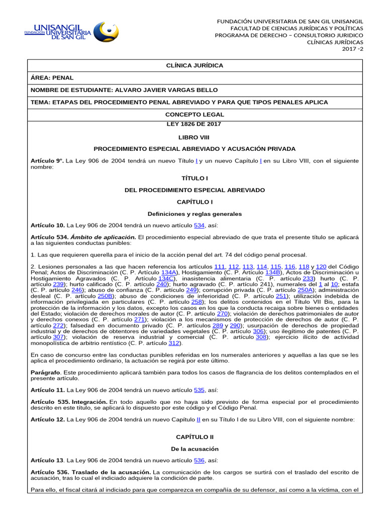 Ley 1826 de 2017 Procedimiento Abreviado | PDF