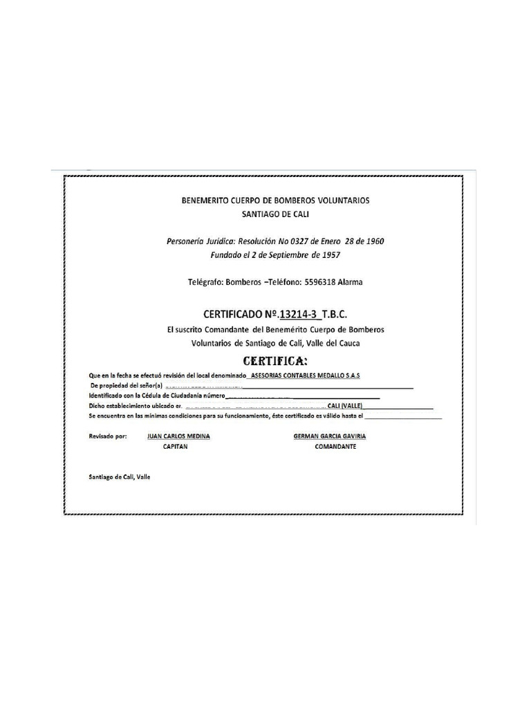 Certificado De Bomberos Pdf