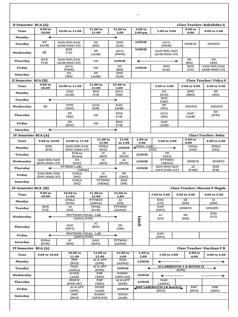 Tentative BCA Timetable | PDF