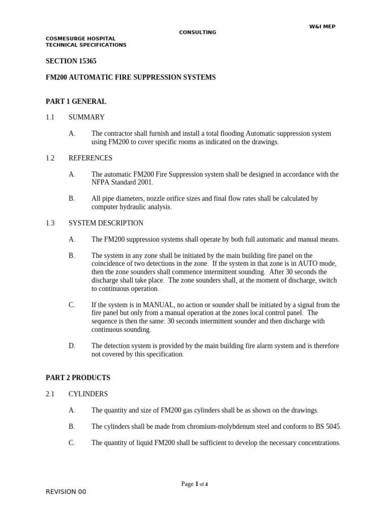 SECTION 15365 Fm200 Automatic Fire Suppression Systems: W&I Mep ...