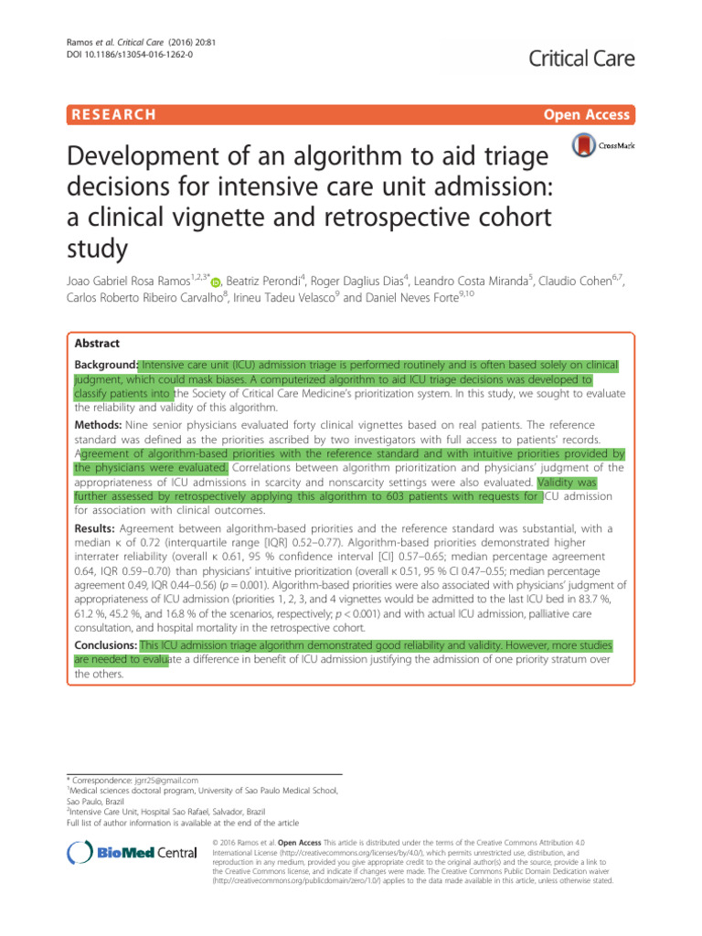 Triage Algorith For ICu | PDF