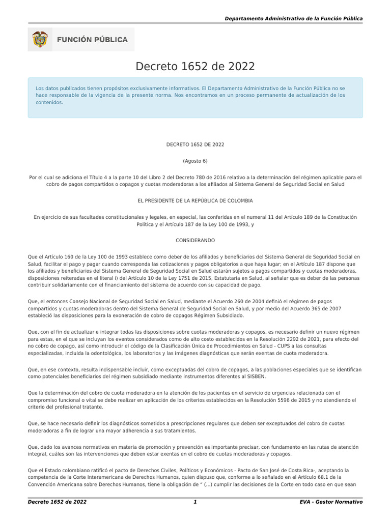 Decreto 1652 de 2022 | PDF