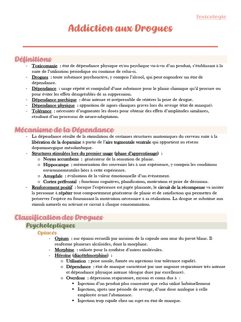 Addiction Aux Drogues (Resume) | PDF