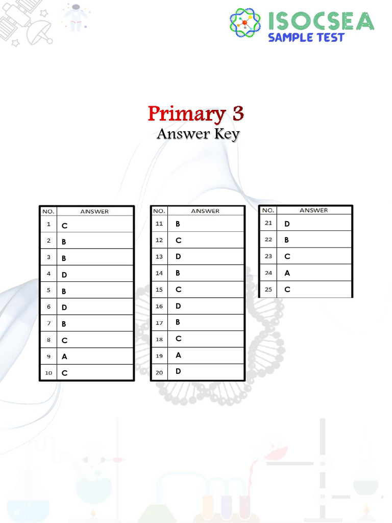 Primary 3 Sample Test Anskey | PDF