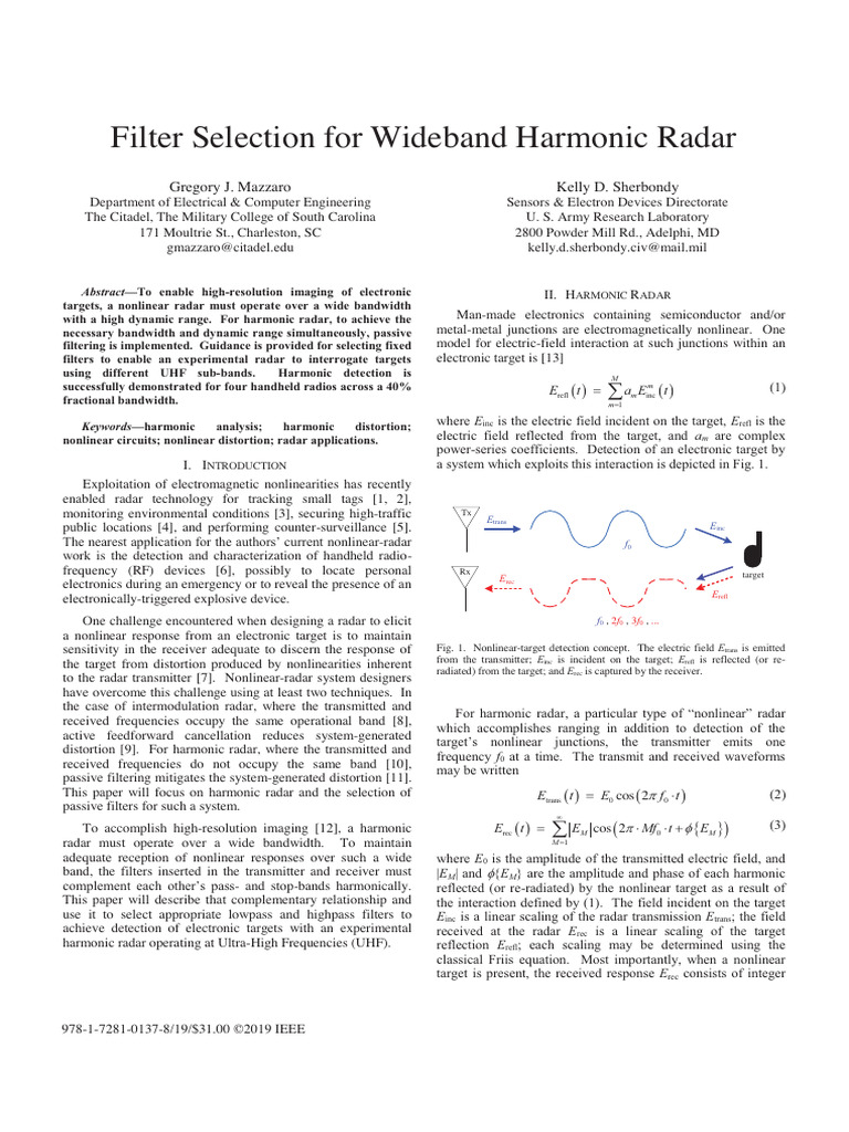 Filter Selection For Wideband Harmonics Radar | PDF