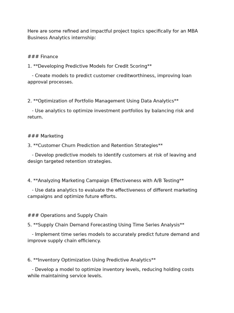 MBA Project Topics in Business Analytics | PDF | Analytics | Predictive ...
