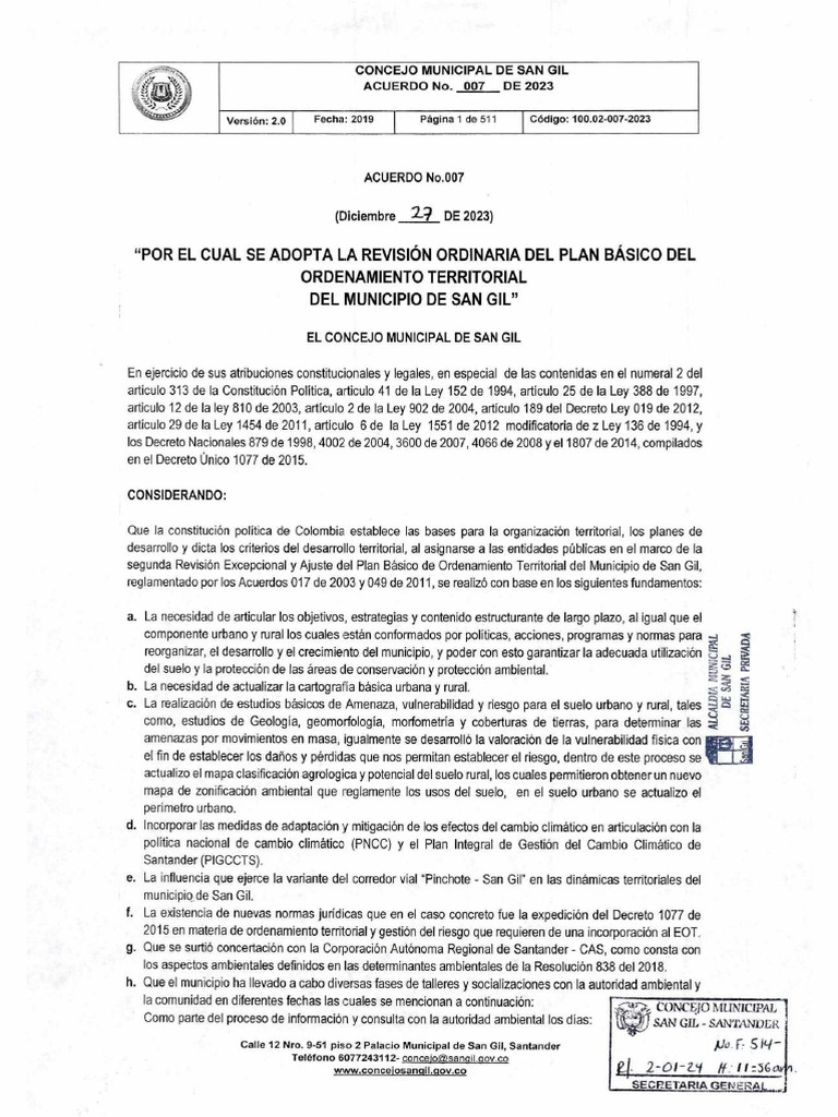 Acuerdo 007-2023 Pbot | PDF