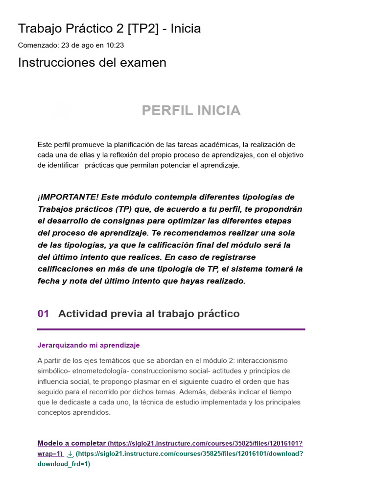 Examen - Trabajo Práctico 2 (TP2) - Inicia 100% | PDF | Psicología Social | Crecimiento personal ...