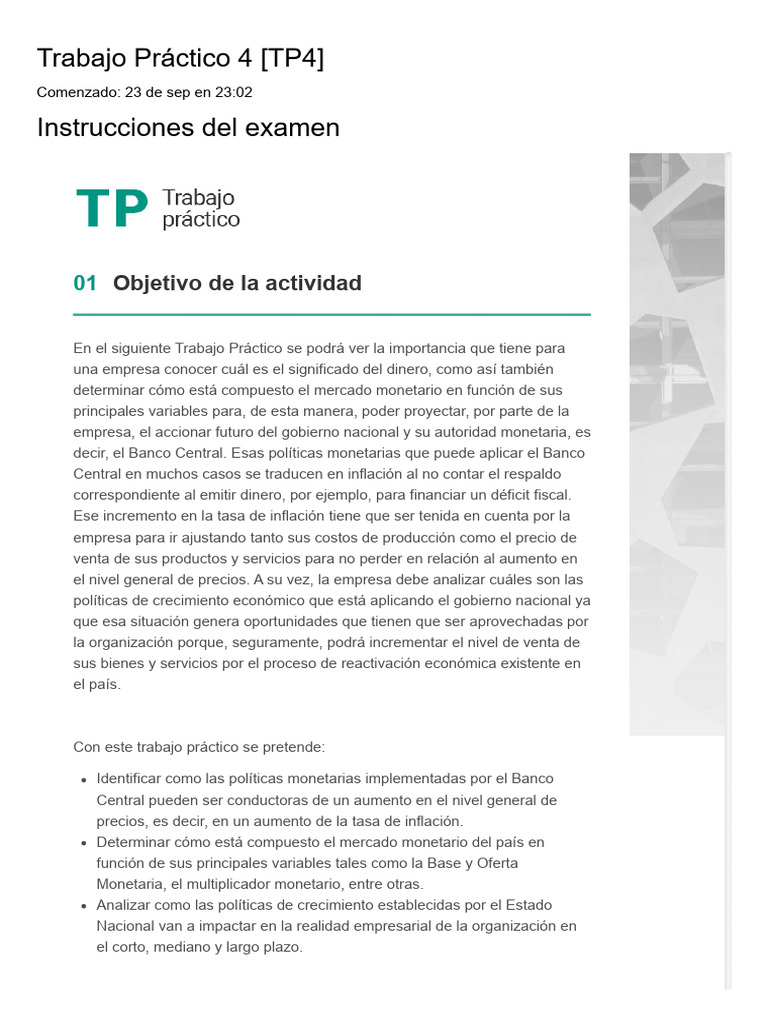 Examen - Trabajo Práctico 4 (TP4) Economia | PDF