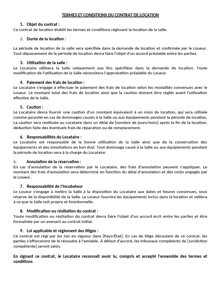 Termes Et Conditions Du Contrat de Location | PDF