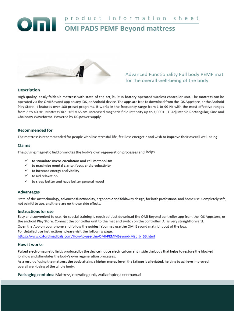 Product Information Sheet Omi Pads PEMF Beyond | PDF
