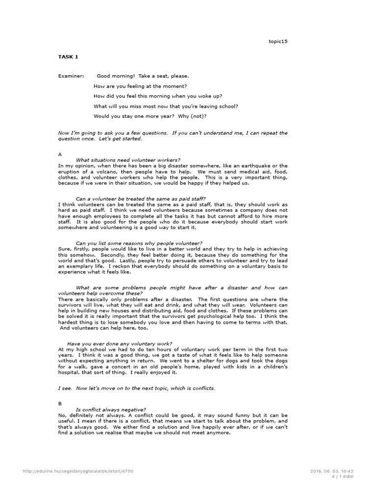 Topic 15. Angol Szóbeli Érettségi. TASK 1 | PDF