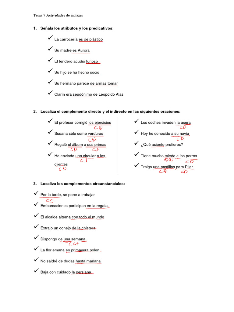 Actividades de Sintaxis | PDF
