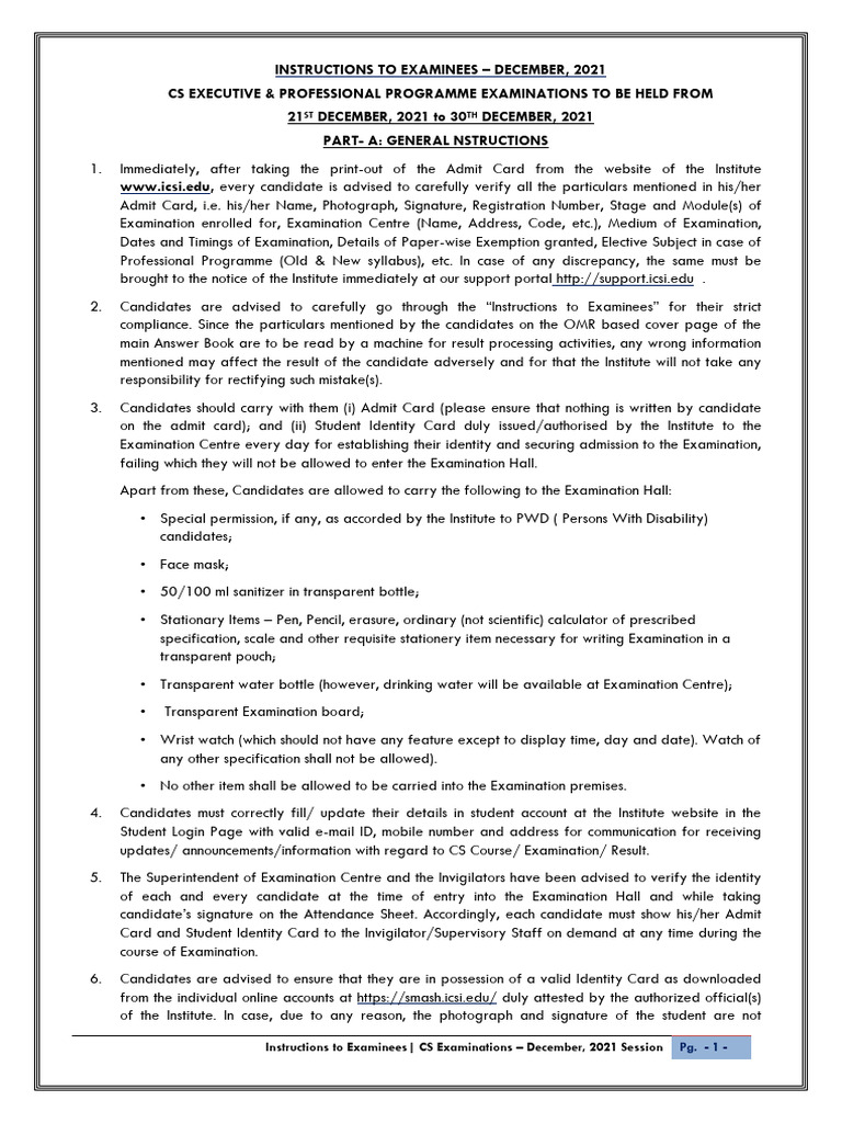 Instructions Examinees EXECUTIVE PROFESSIONAL 03122021 | PDF | Identity Document