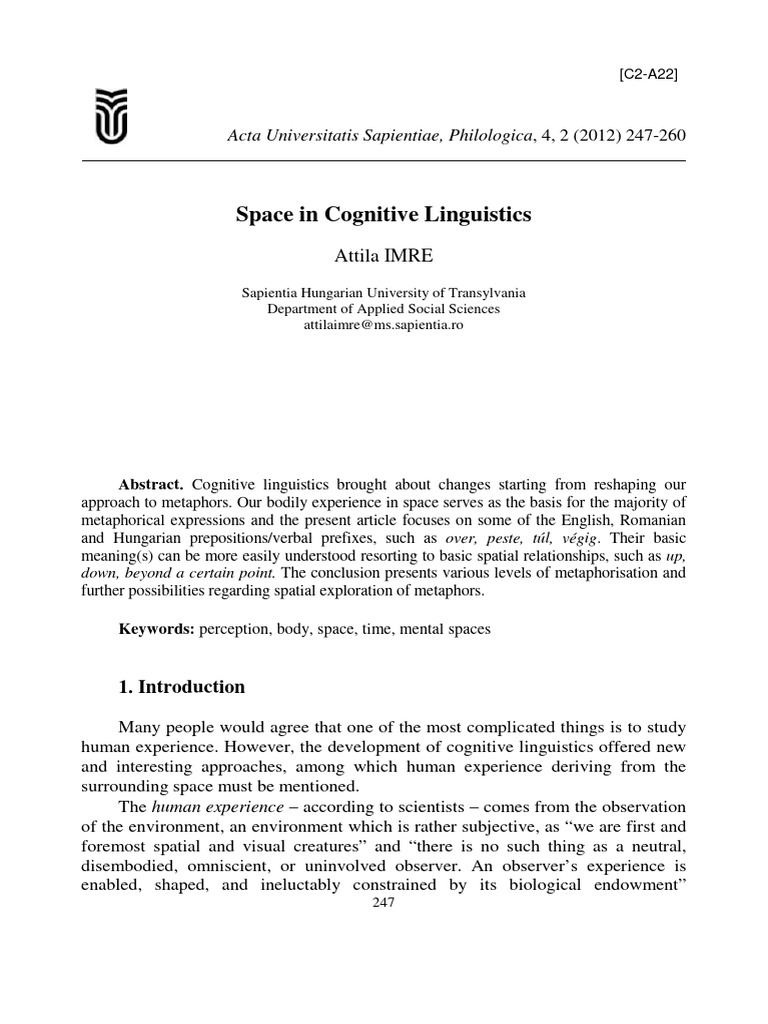 Space in Cognitive Linguistics | PDF | Concept | Experience