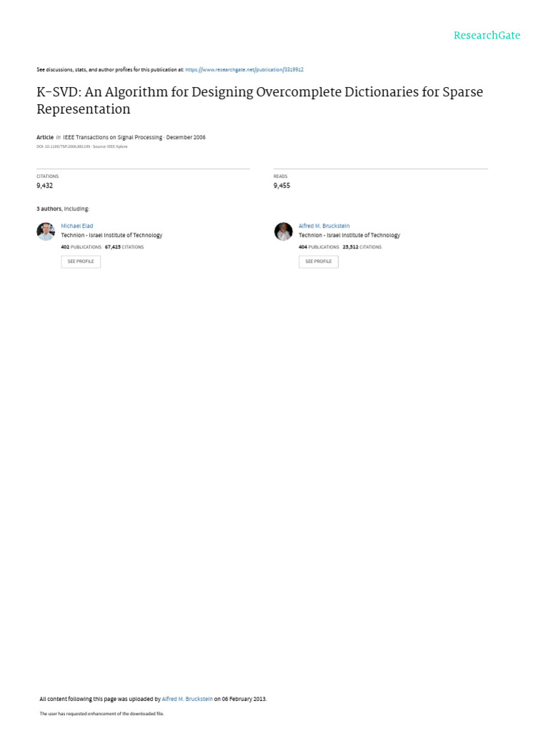 K-SVD An Algorithm For Designing Overcomplete Dict | PDF