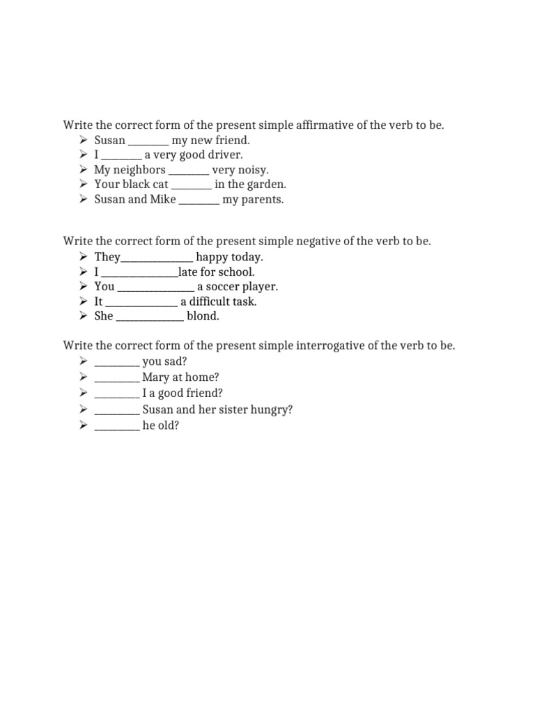 Write The Correct Form of The Present Simple Affirmative of The Verb To ...