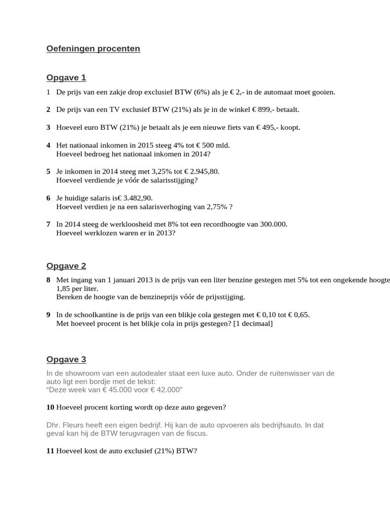 Oefeningen Procenten | PDF