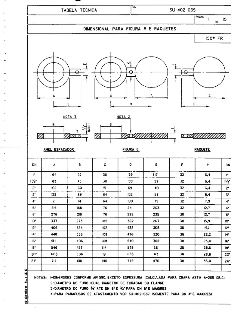 Tabela - Dimensional de Figura 8 e Raquete | PDF