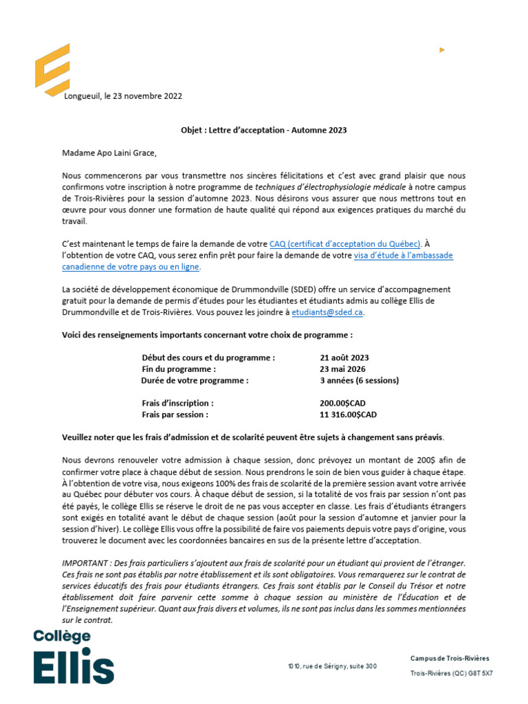 Lettre d'Acceptation | PDF
