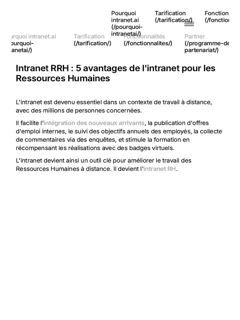 Intranet RRH - 5 Avantages de L'intranet Pour Les Ressources Humaines | PDF
