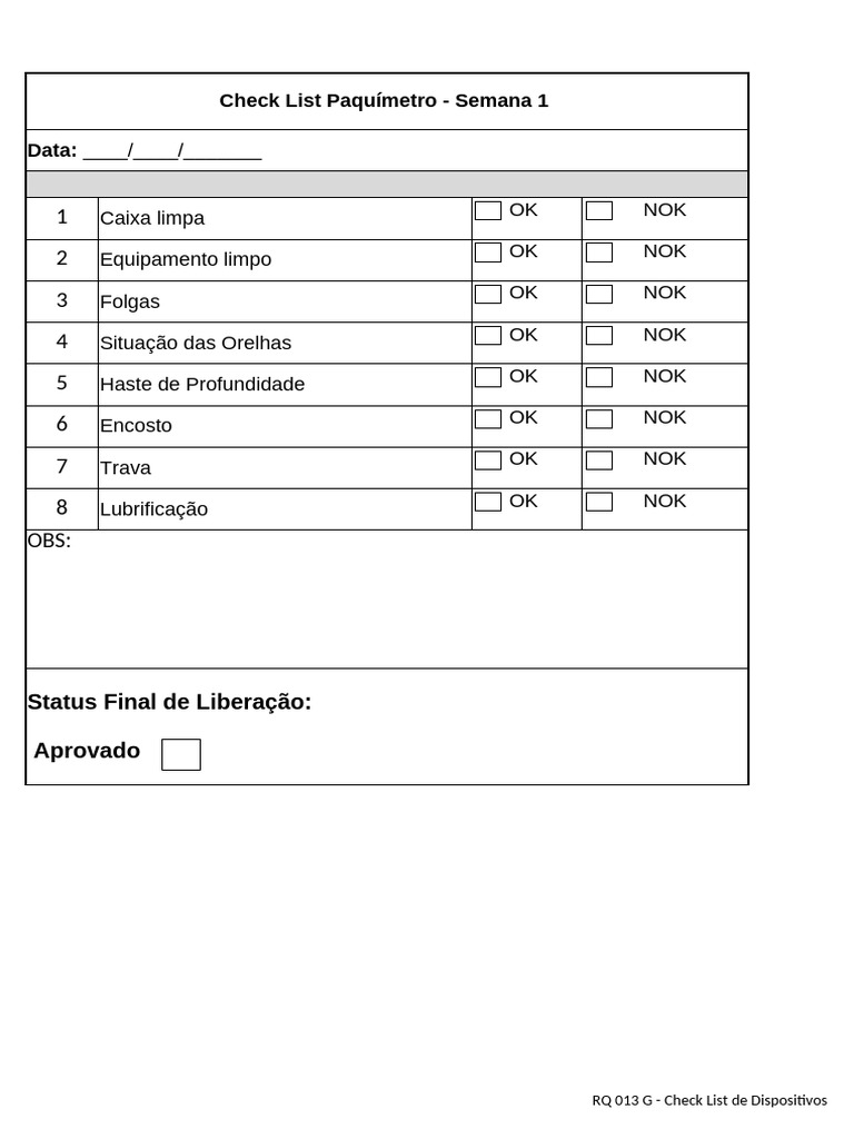 Check List Paquimetro - Metrologia | PDF