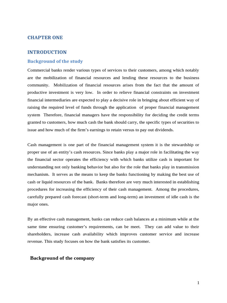 Chapter One: Background of The Study | PDF