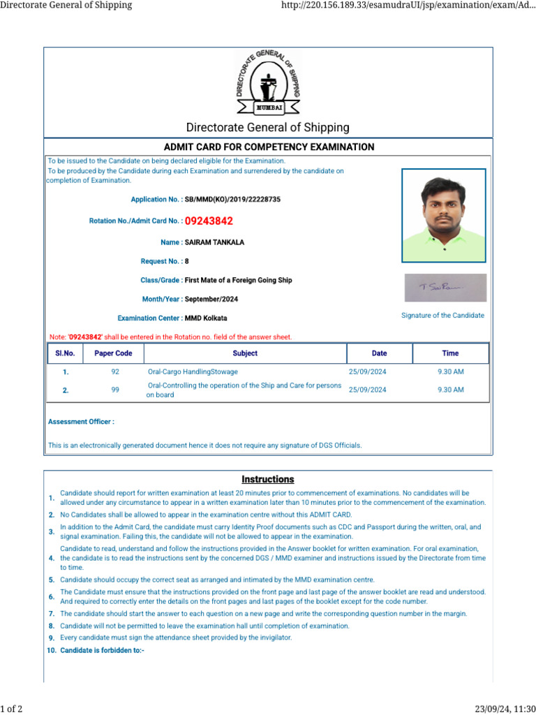 Admit Card Sep-2024 | PDF