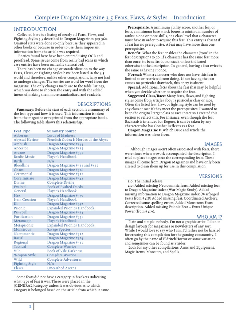 Complete Dragon Magazine 3.5 Feats, Flaws, and Fighting Styles v2.0 | PDF